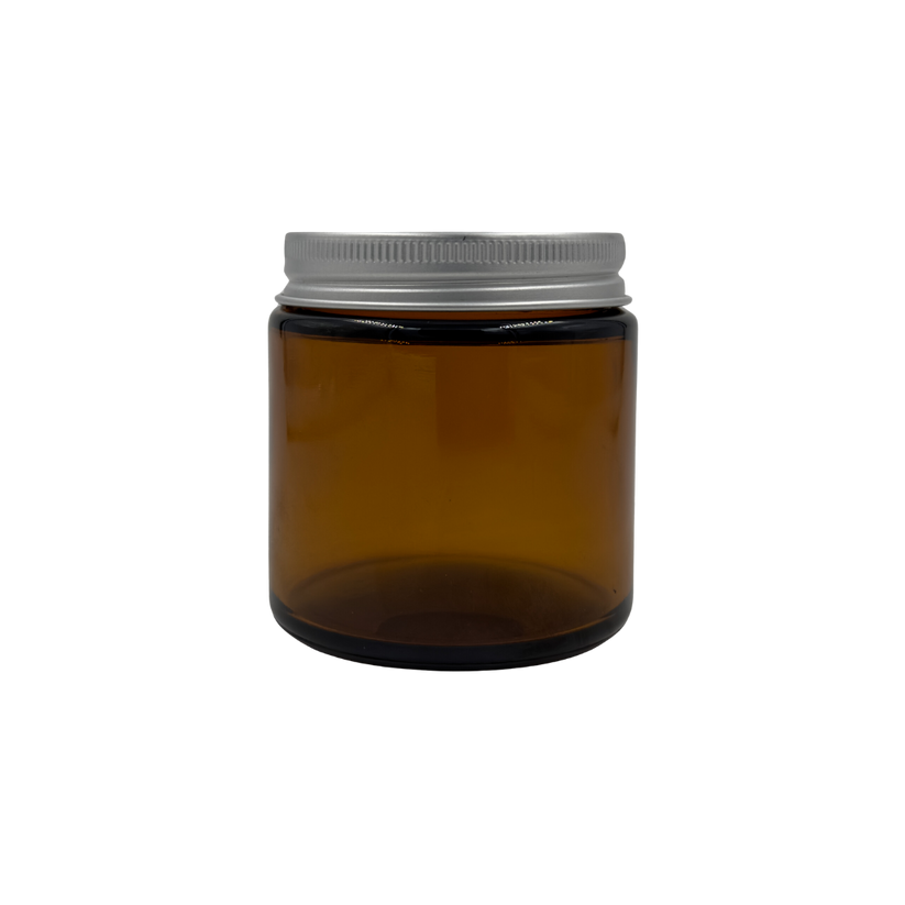 Tarro de Vidrio Ámbar con Tapa Aluminio – Envases Velasco